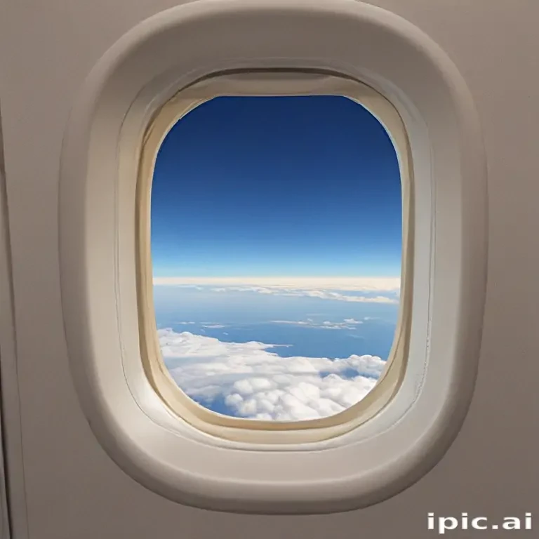 View From an Airplane Window Showcasing a Clear Blue Sky and Clouds