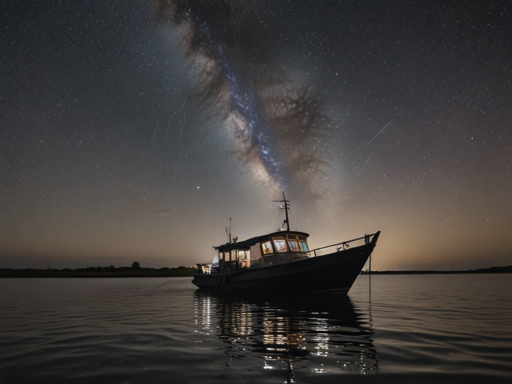 boat navigating water using the stars