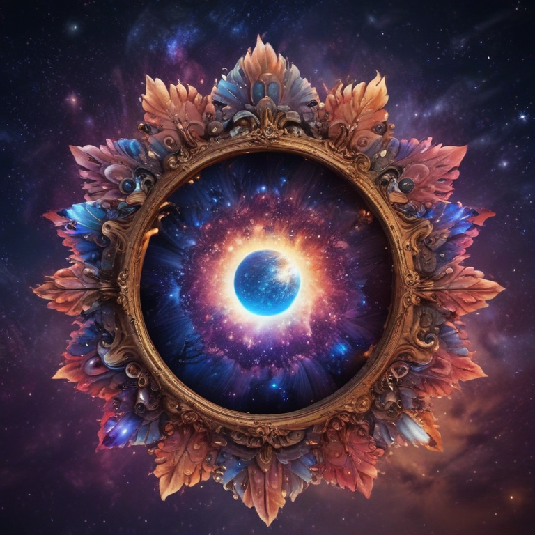 Celestial Portal: A Stunning View of the Universe Through an Ornate Frame