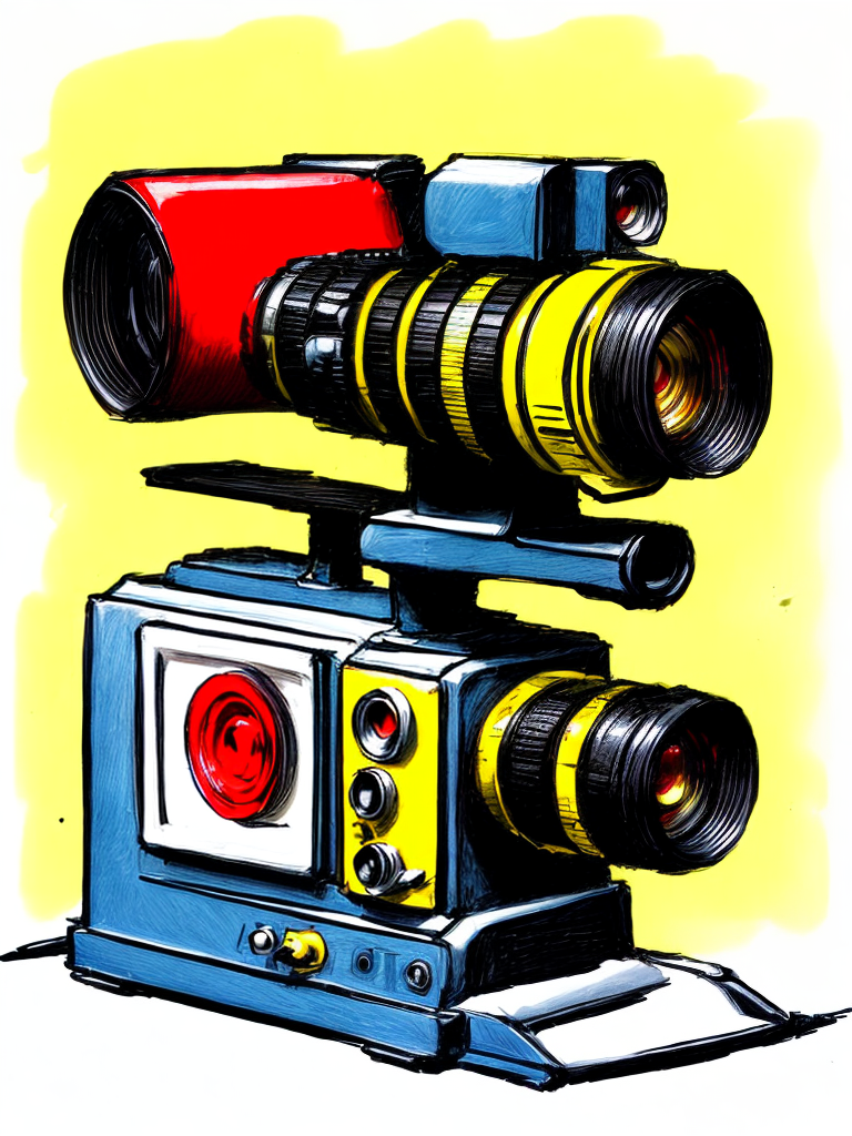 Red yellow Old fashioned movie camera cartoon