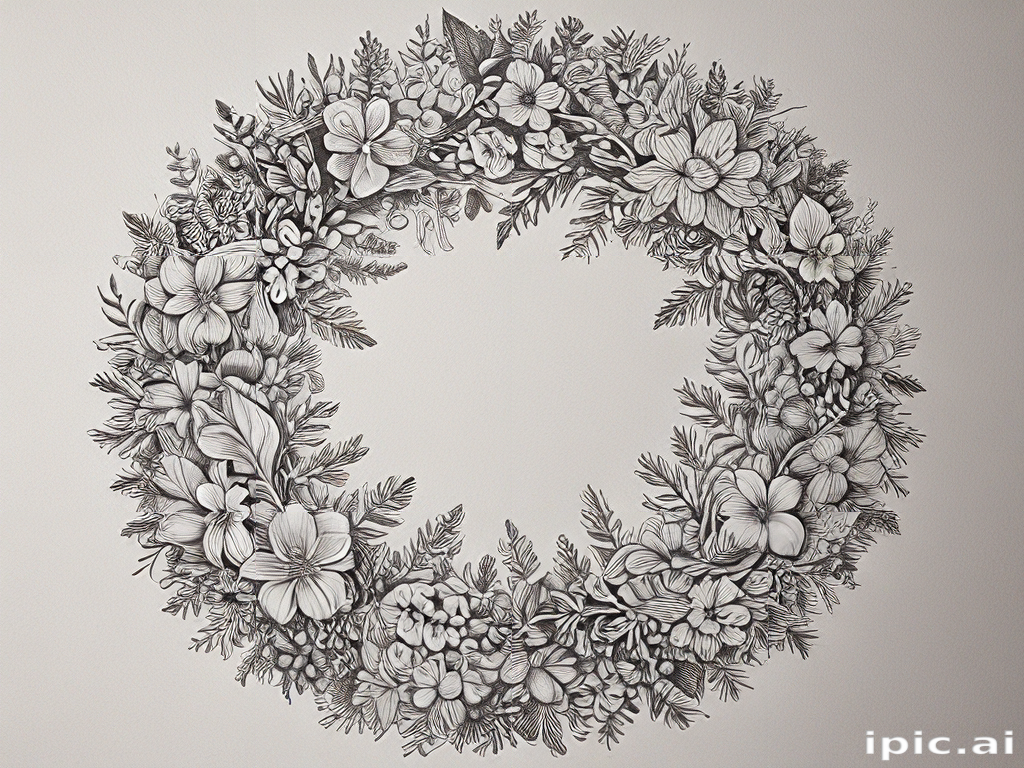 Intricate Floral Wreath Design Featuring a Variety of Beautiful Flowers