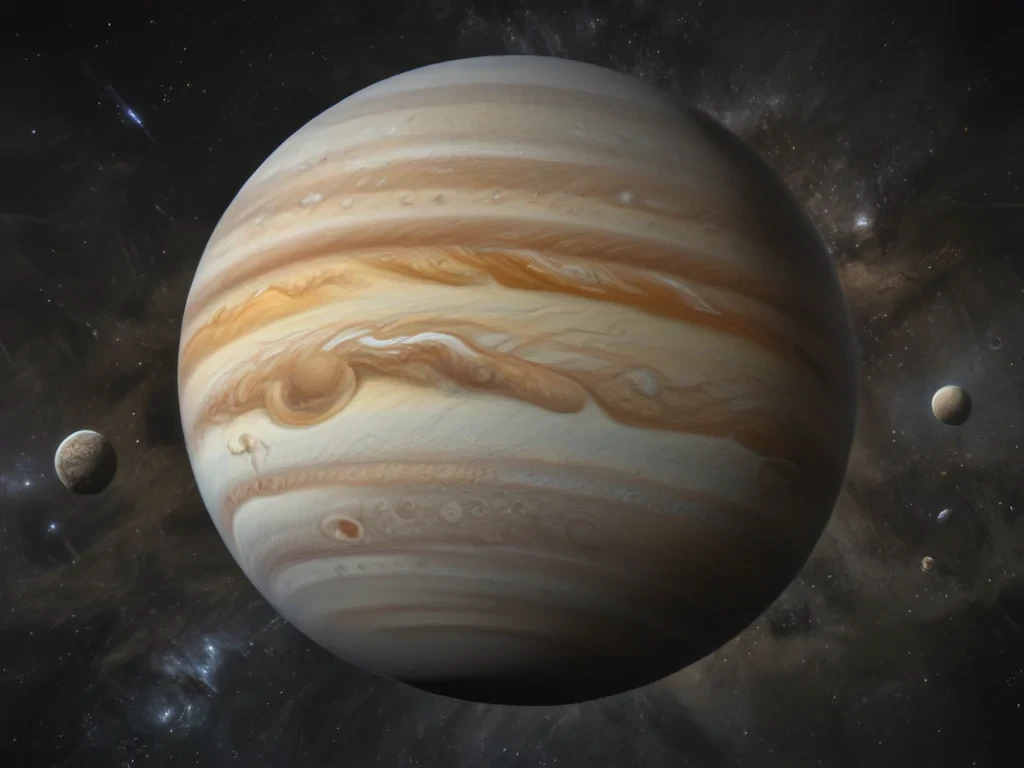 Majestic View of Jupiter Surrounded by Its Moons in Deep Space
