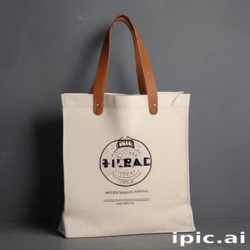 Stylish Canvas Tote Bag with Leather Straps and Unique Emblem Design