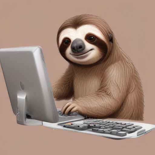 cartoon style sloth working on a computer