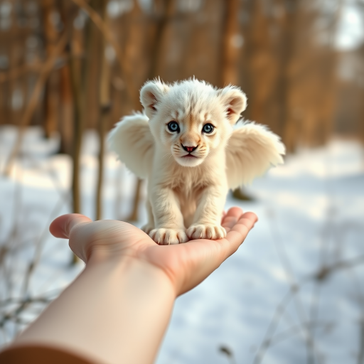 Adorable Fluffy Lion Cub with Big Eyes and Soft Fur Playing Playfully.