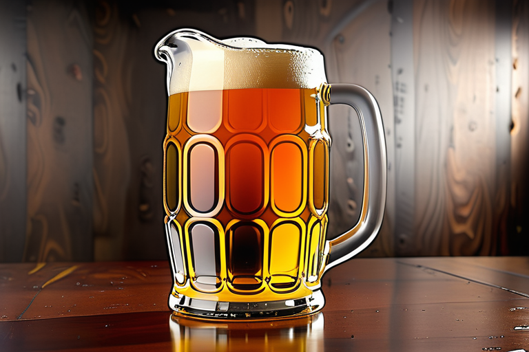 Refreshing Golden Beer in a Classic Glass Pitcher on Wooden Table