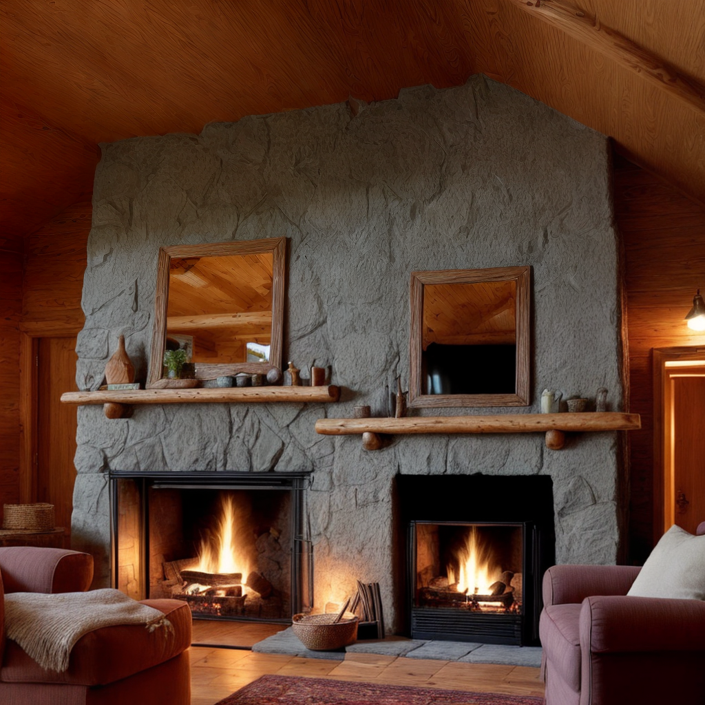 inside OLD cozy CABIN like in a fairytale with dark brown wood ...