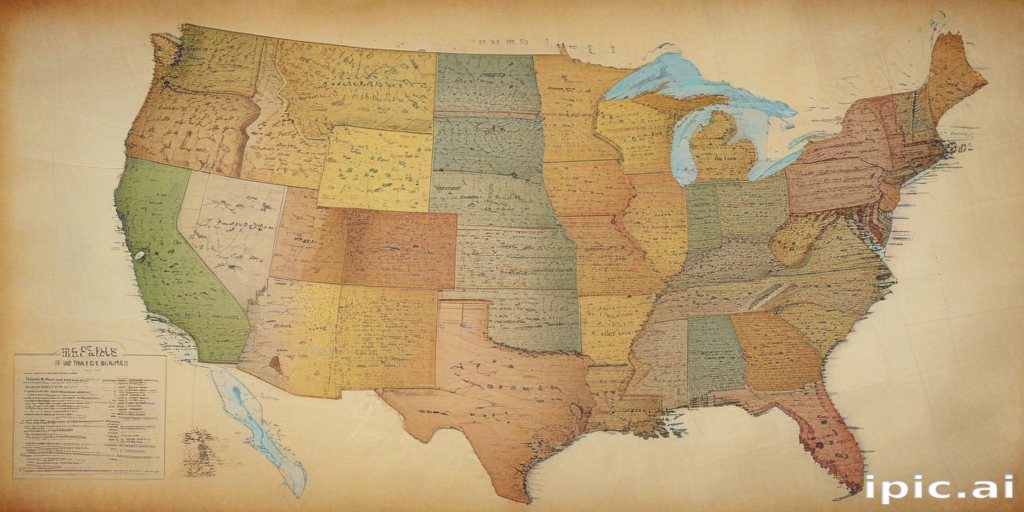 Detailed Historical Map of the United States with State Boundaries and ...