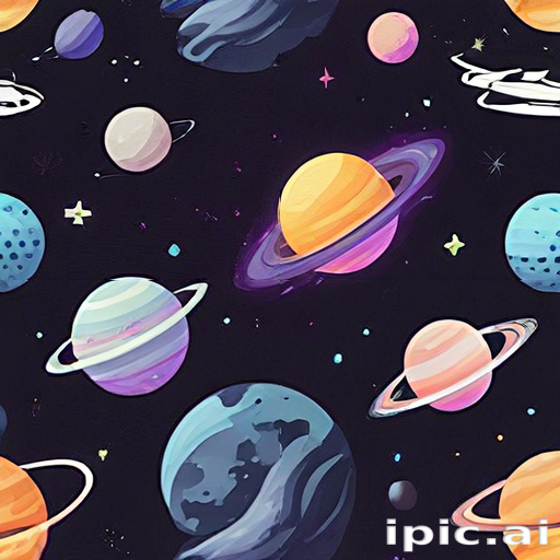 Colorful and Whimsical Illustration of Planets in a Starry Universe
