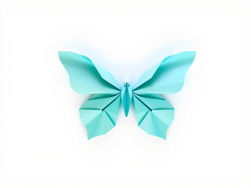 Delicate and Colorful Origami Butterfly Art in Soft Turquoise Paper