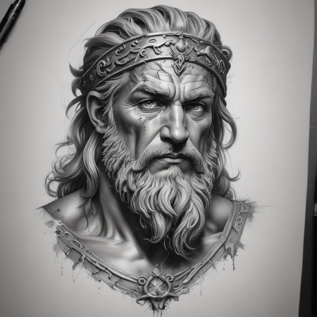 super detailed realistic tattoo sketch of Zeus