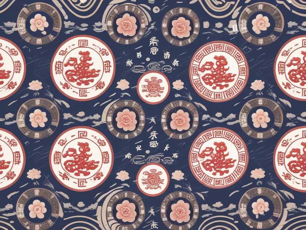Elegant Traditional Patterns Featuring Floral Motifs and Chinese Symbols