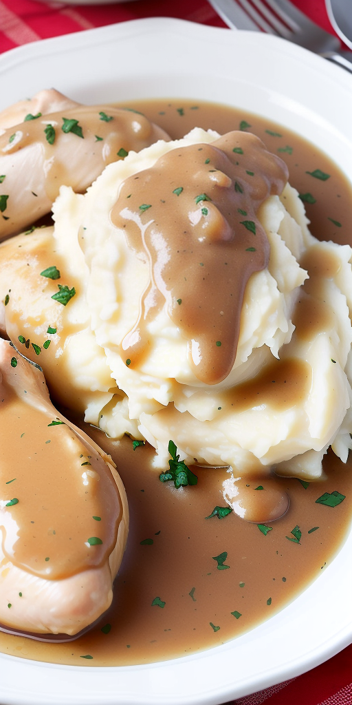 Delicious Creamy Mashed Potatoes with Tender Chicken and Rich Gravy