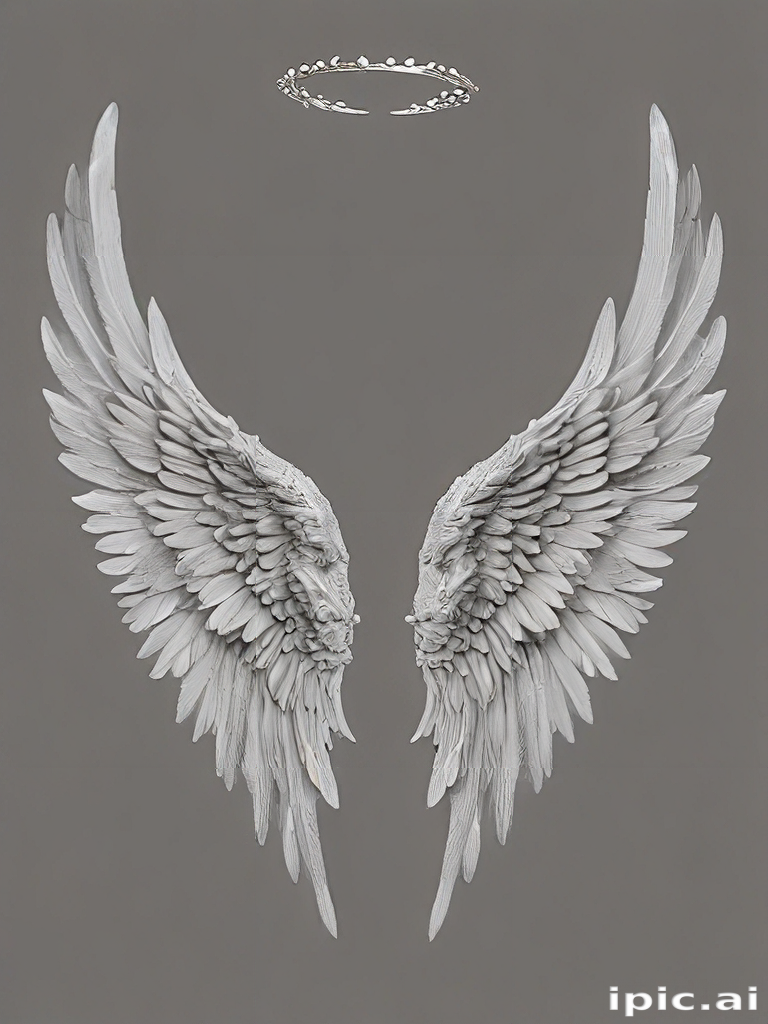 Majestic White Angel Wings with a Delicate Halo Above Them