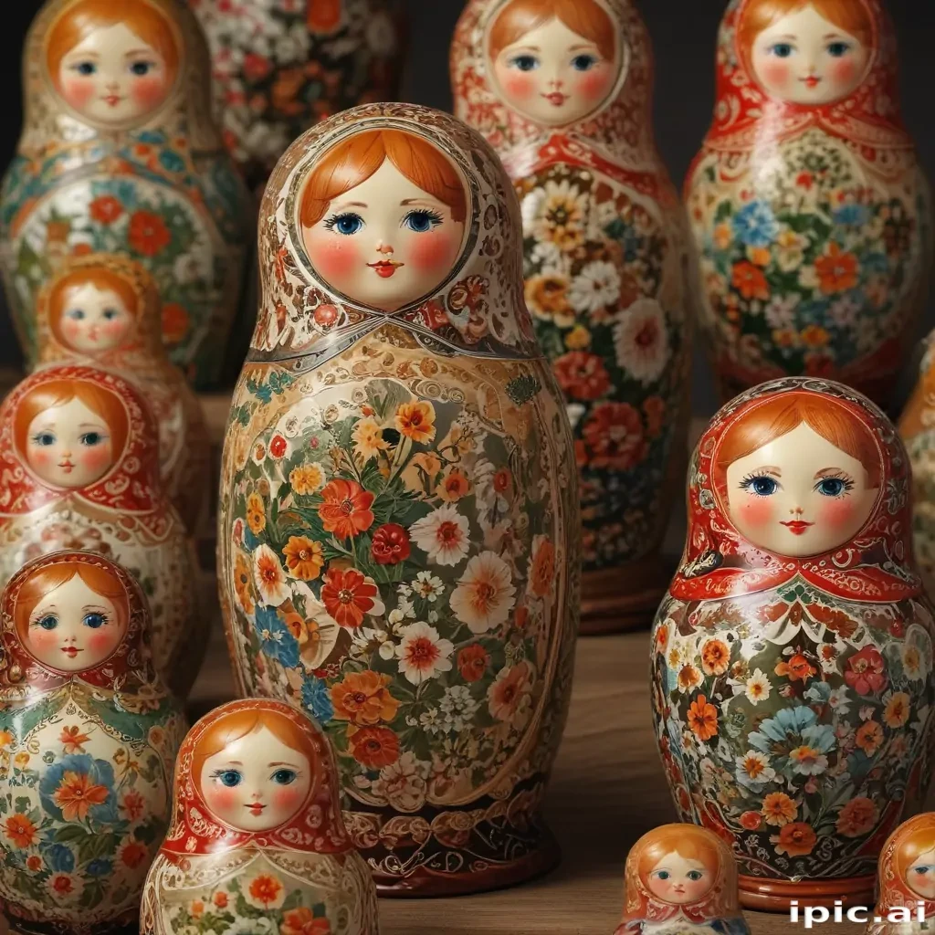 Colorful Traditional Russian Matryoshka Dolls Displayed with Intricate ...