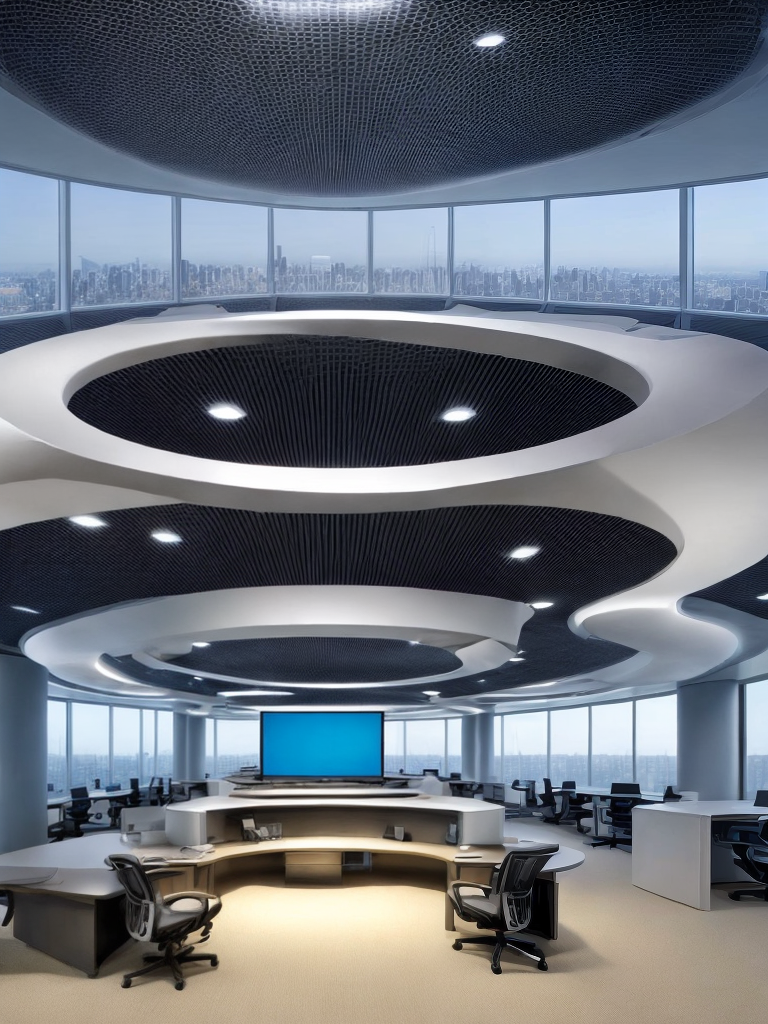 A futuristic office. Business leaders are working together to establish ...