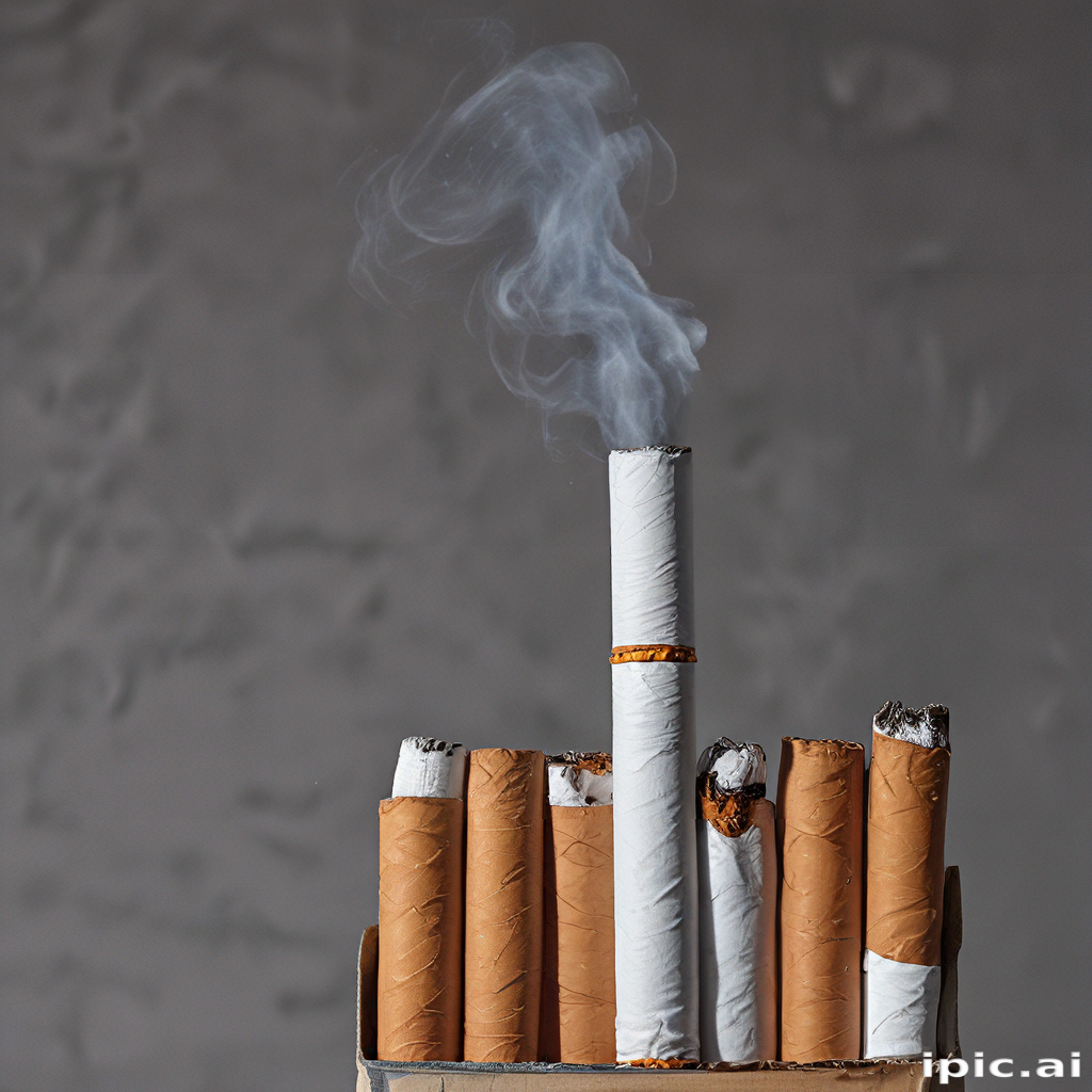Tower of Cigarettes with Smoke Rising Against a Neutral Background