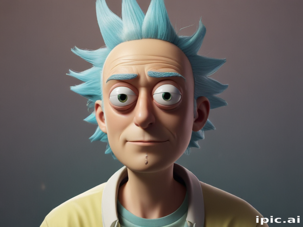 A Unique Character with Spiky Blue Hair and Quirky Expression in 3D Style.