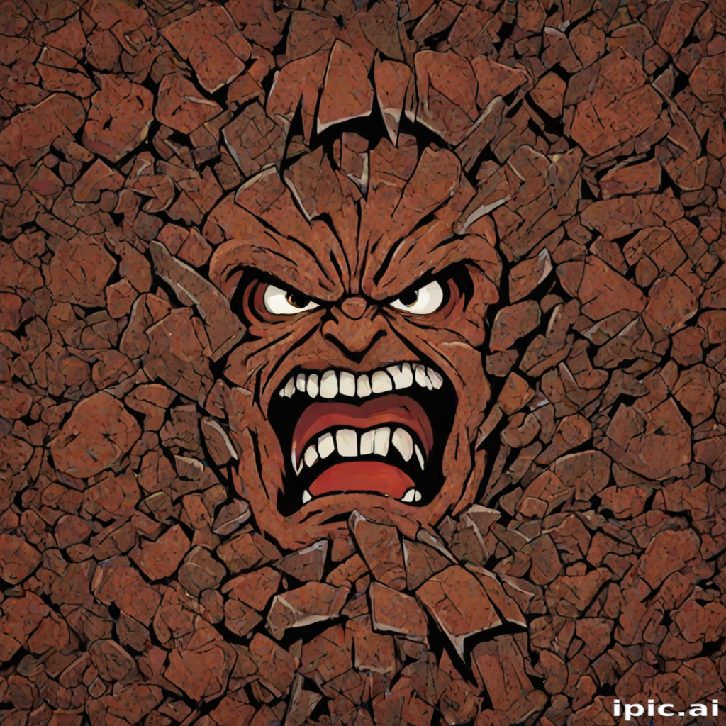 Furious Face Emerging from Cracked Earth, Expressing Intense Anger and Rage