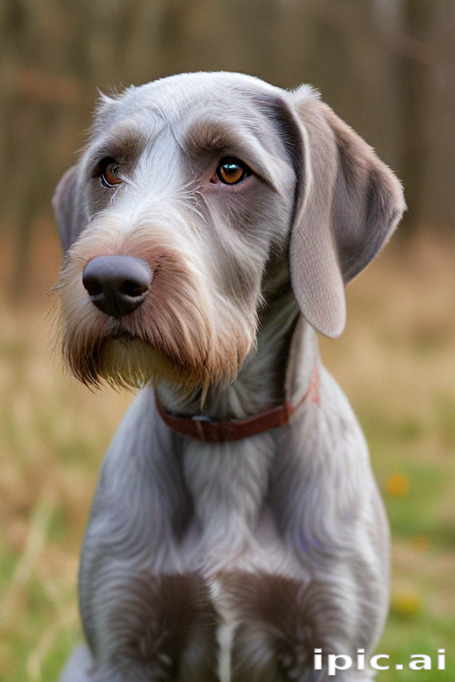 A Beautiful Gray Dog Sitting Gracefully in a Natural Outdoor Setting.