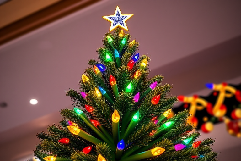 Beautifully Decorated Christmas Tree with Colorful Lights and Star Topper