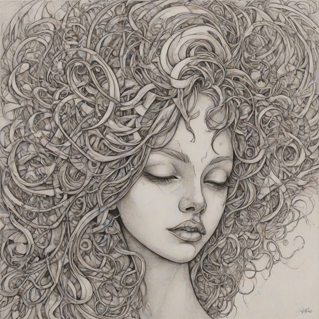 Intricate Portrait of a Woman with Flowing, Abstract Hair Design