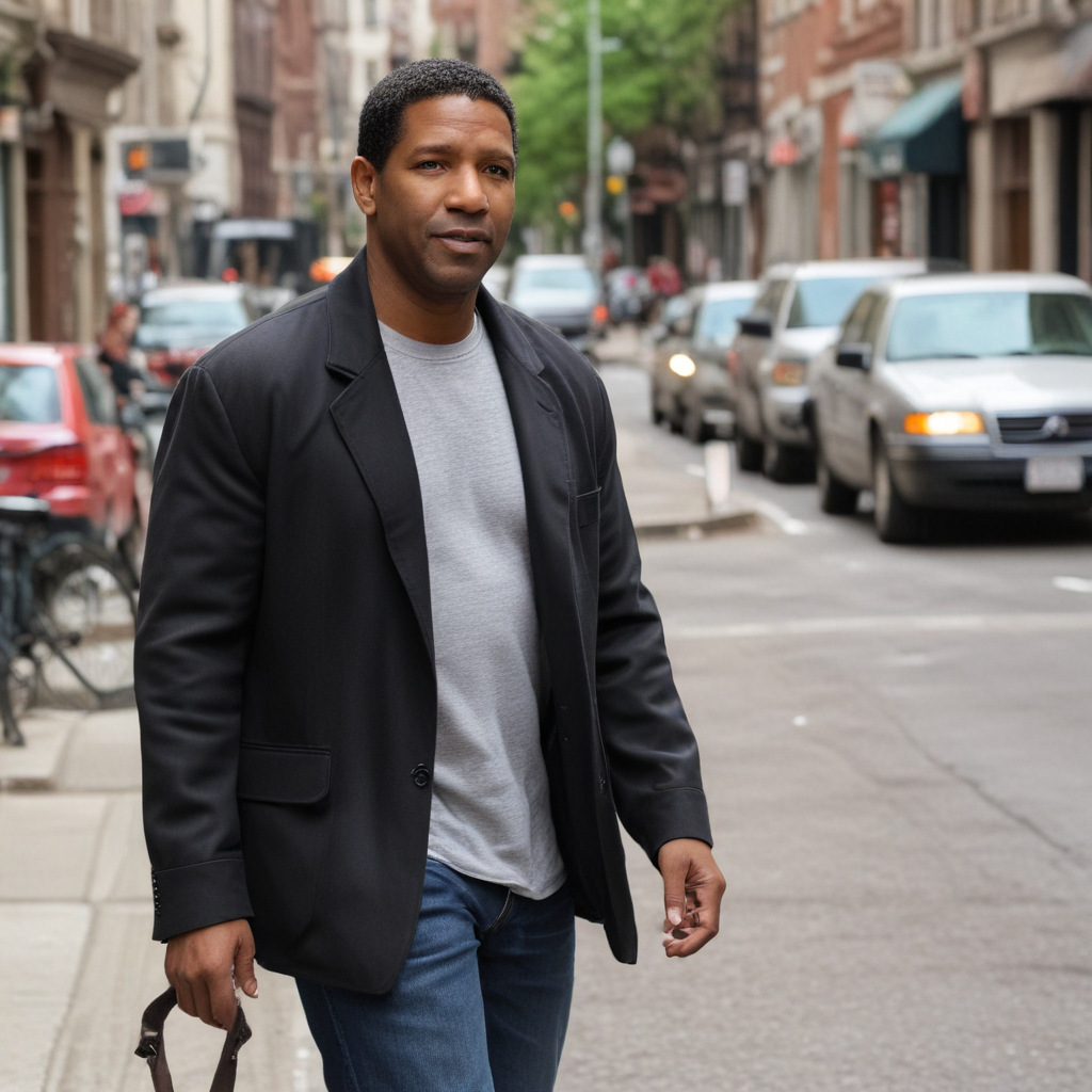 Denzel Washington walking down the street