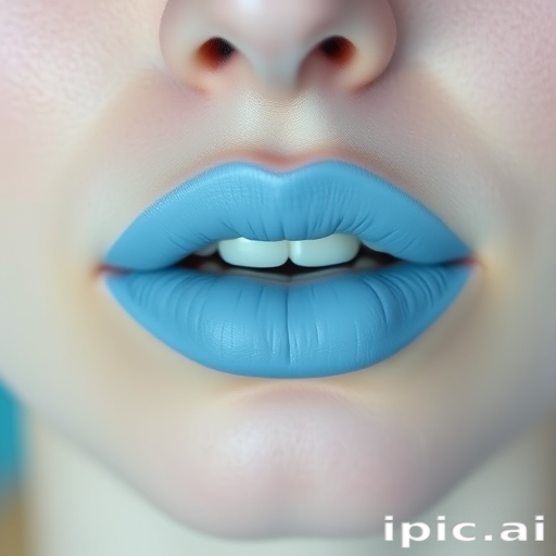 Close-Up of a Stylized Female Face Featuring Vibrant Blue Lips