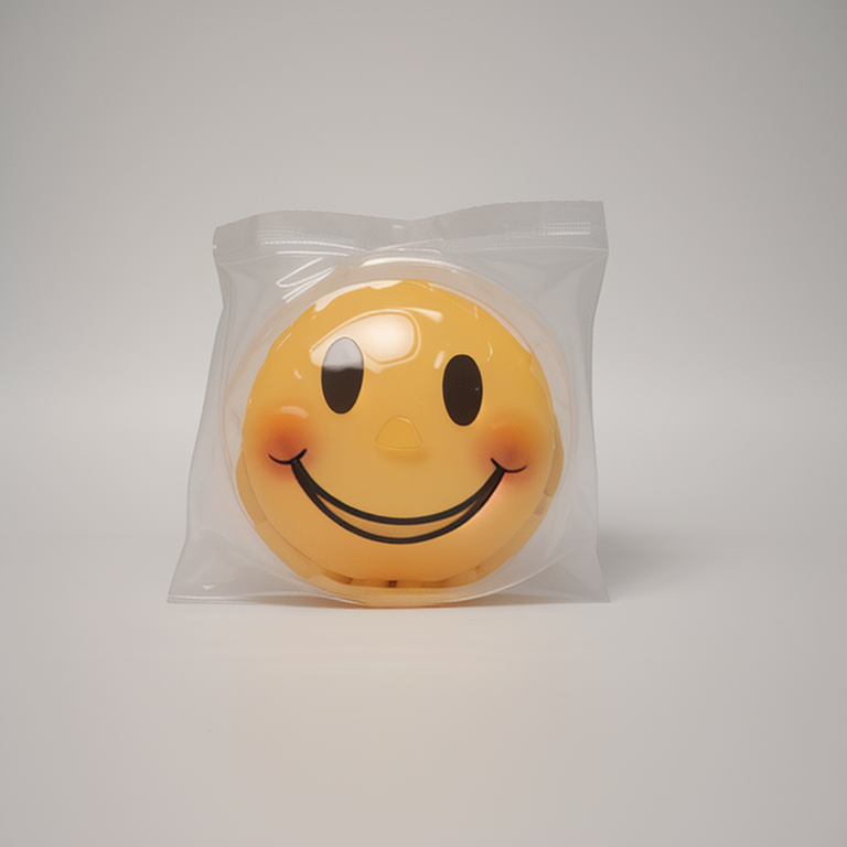 A Cheerful Smiley Face Toy Encased in a Clear Plastic Package.