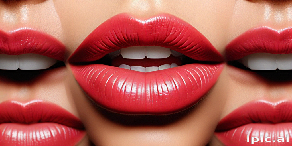 Vibrant Red Lips in a Stunning Triple Reflection Display of Beauty