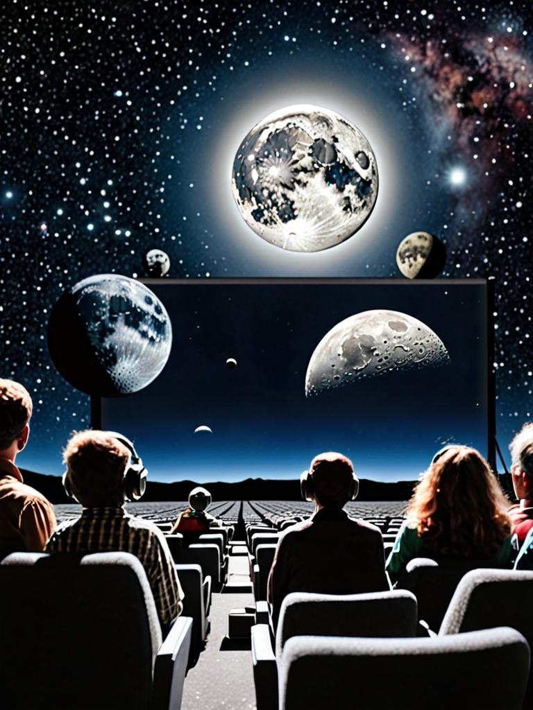 aliens watching a drive-in movie theater in space, the moon, big movie ...