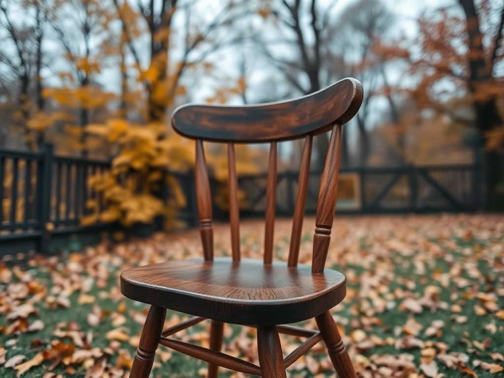 Capture a close-up shot of a wooden chair in an outdoor setting during ...