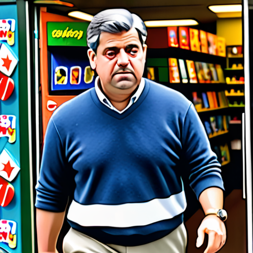 unhappy man leaving toy shop