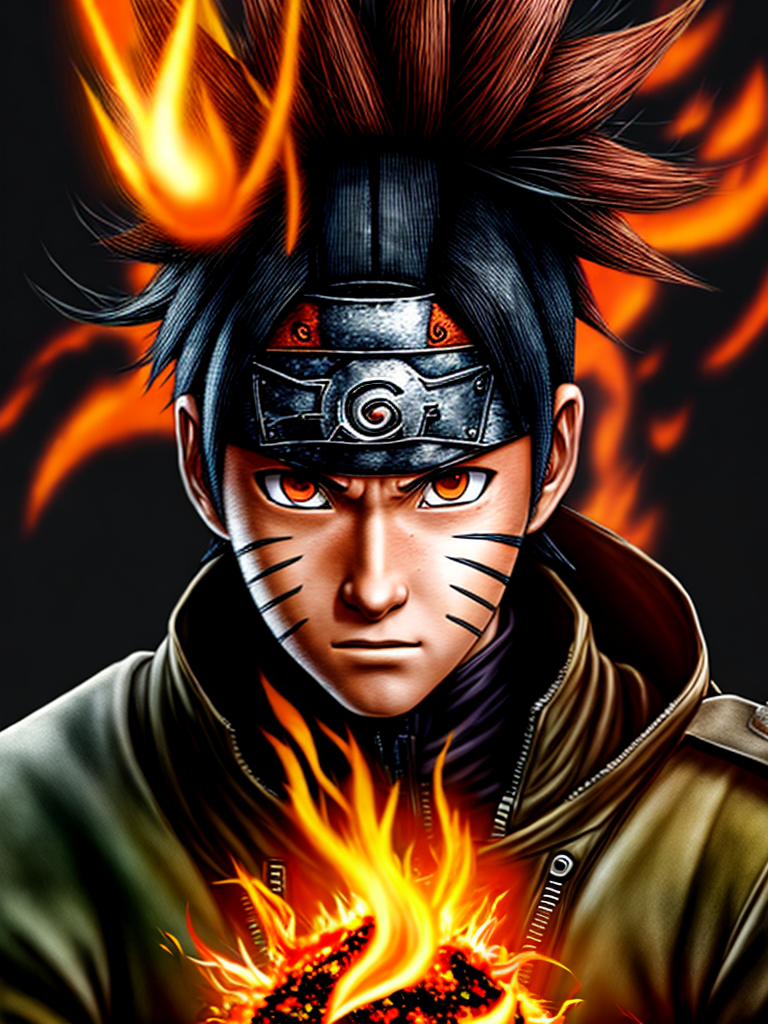 realistic naruto with fire background