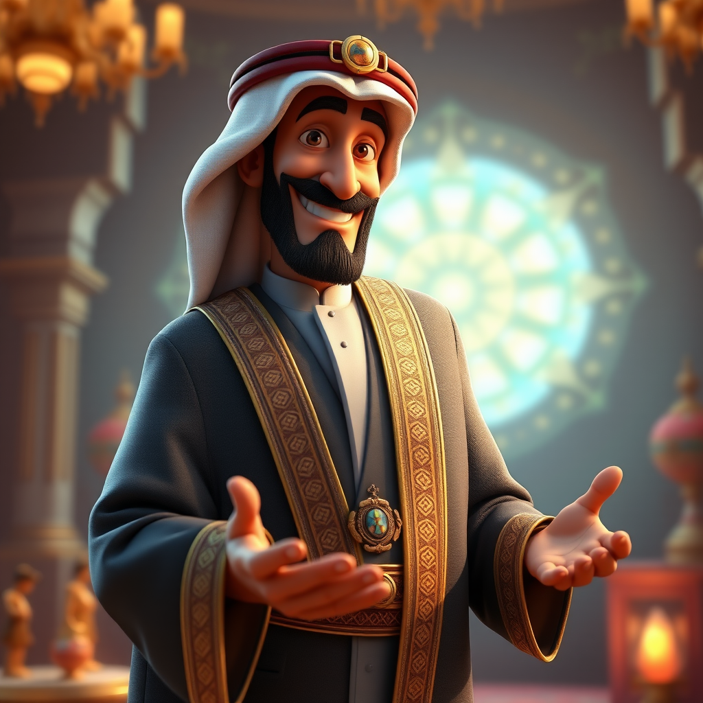 Charming Animated Character Dressed in Traditional Arabian Attire ...