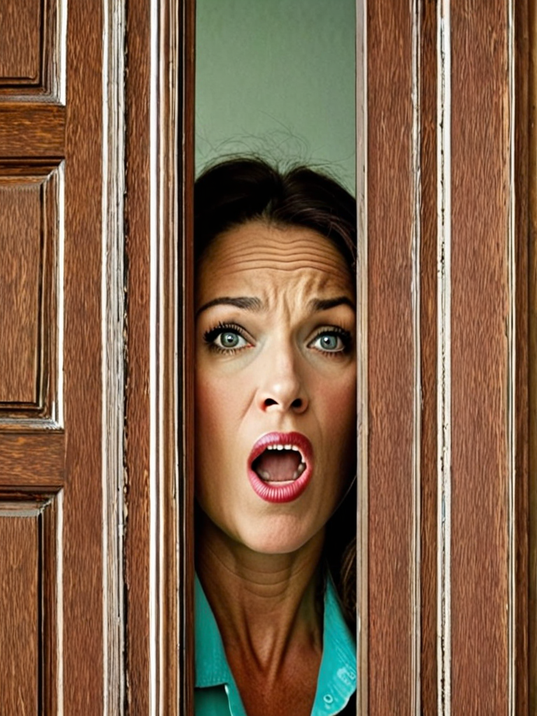 Doors being shut in a woman's face