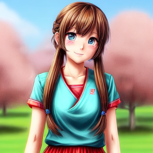 A sweet Rui Tachibana with red cheeks, anime style