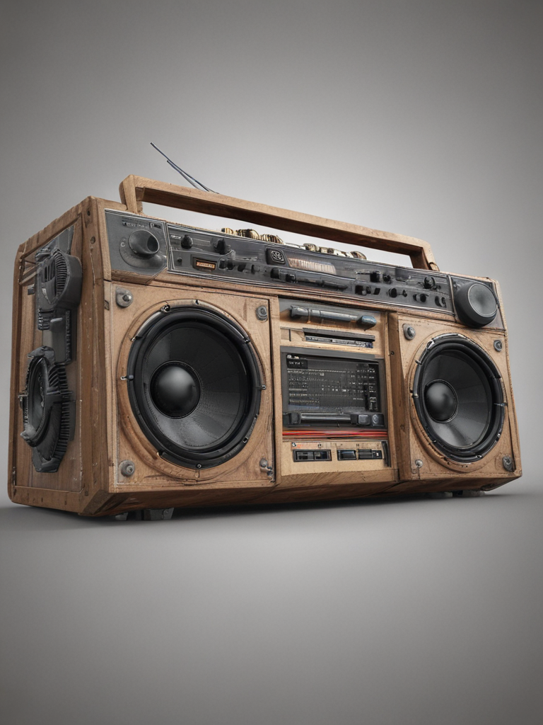 Vintage Boombox with Wooden Finish and Large Speakers from the Past