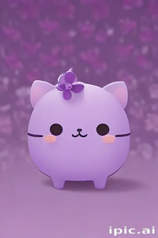 Adorable Purple Cat Figurine with Flower Accent Against a Soft Background