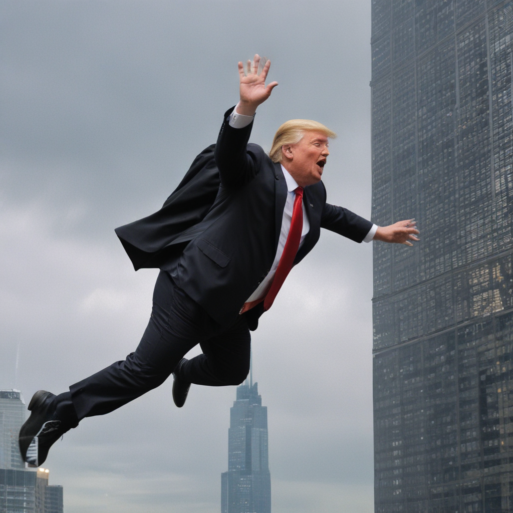 Donald Trump diving of twin towers.