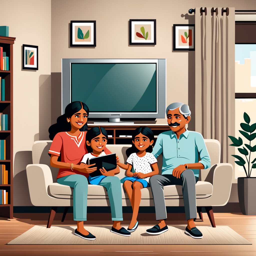 Indian family watching tv vector