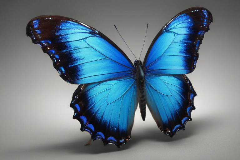 A Vibrant Blue Butterfly with Stunning Iridescent Wings on Display