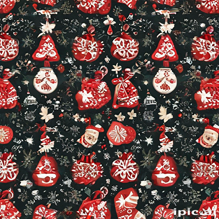 Festive Holiday Pattern Featuring Red Ornaments, Santa, and Winter ...