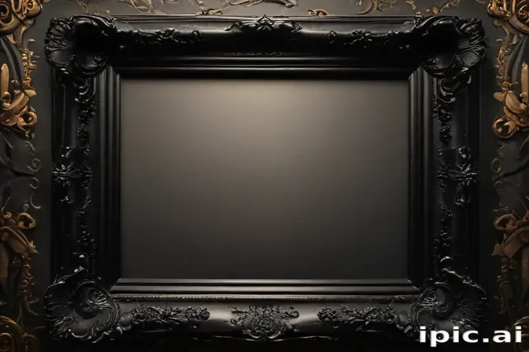 Intricately Designed Black Frame Set Against Ornate Golden Wall Background