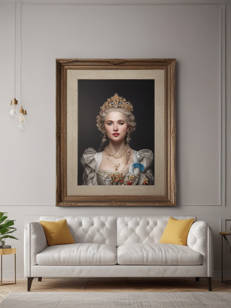 Elegant Portrait of a Regal Woman Displayed in a Stylish Living Room