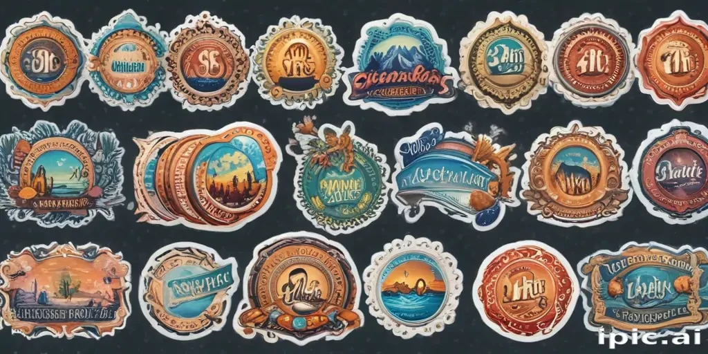 Colorful Collection of Vintage Travel Stickers Showcasing Scenic ...