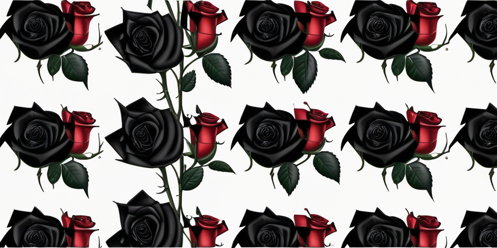 Elegant Pattern of Black and Red Roses with Lush Green Leaves