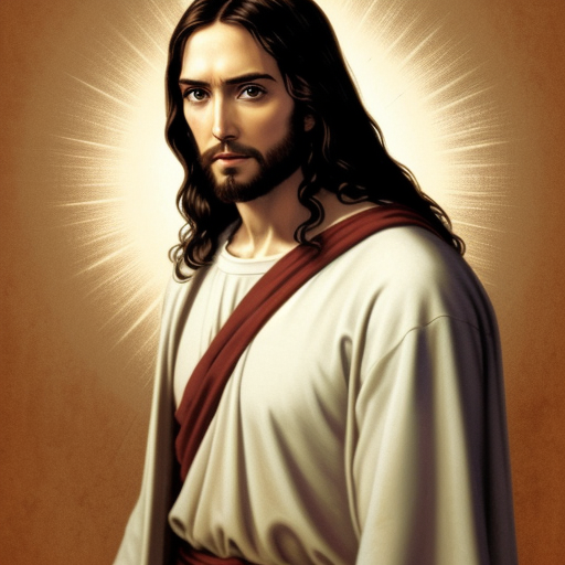 A Serene Depiction of a Radiant Figure Resembling Christ in Classic Art.