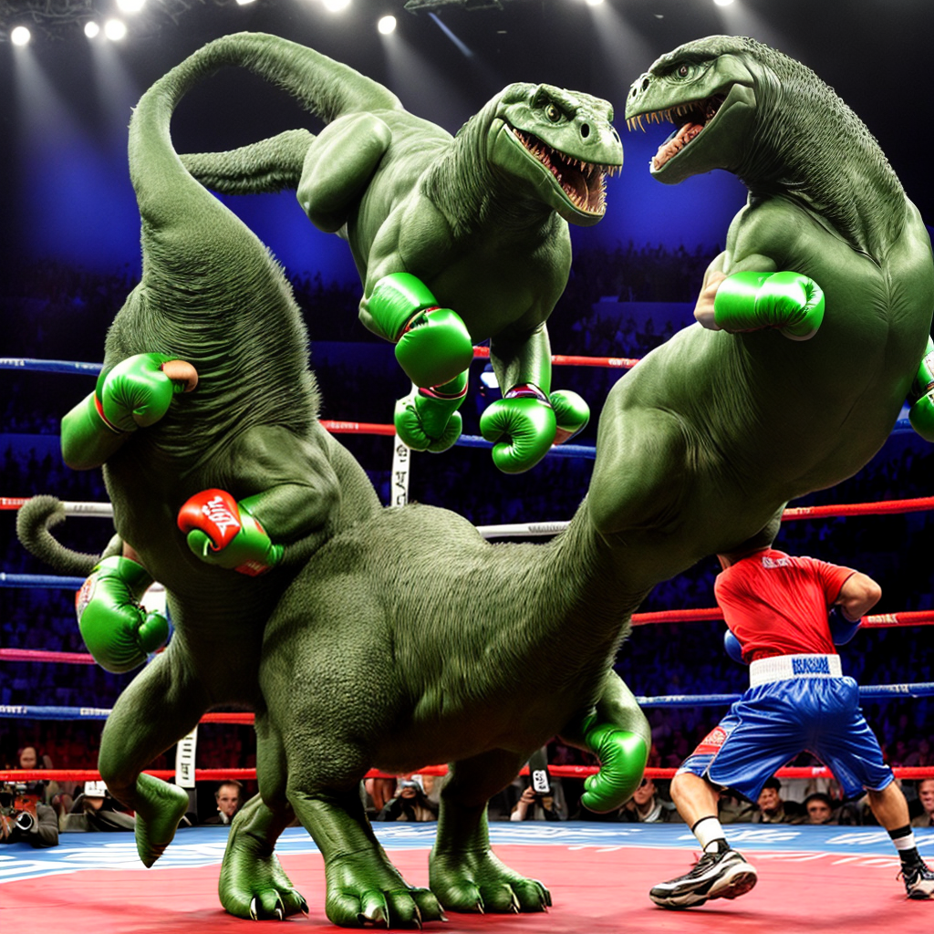 t rex fighting Hasbulla in a boxing match