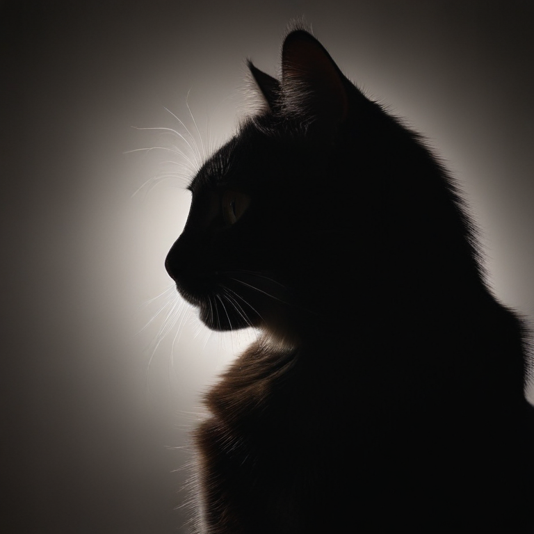 Elegant Silhouette of a Cat Against a Soft Backlight Background